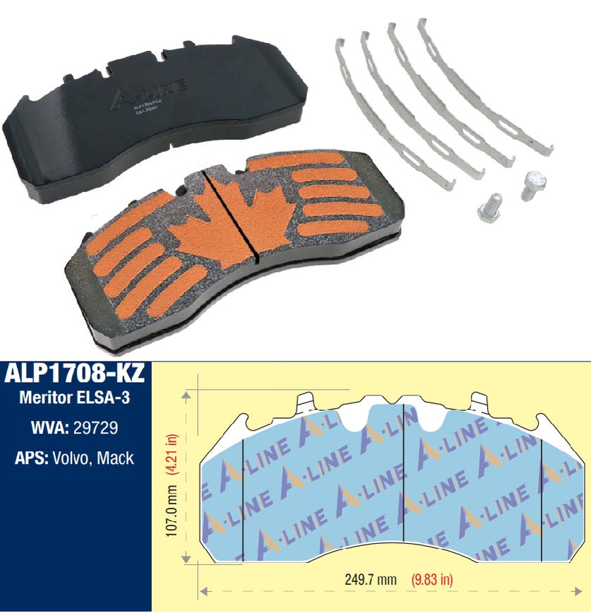 A-Line (929) ALP1708-KZ6 A-Line Air Disc Brake Pads for 26k 8931D1708 ...
